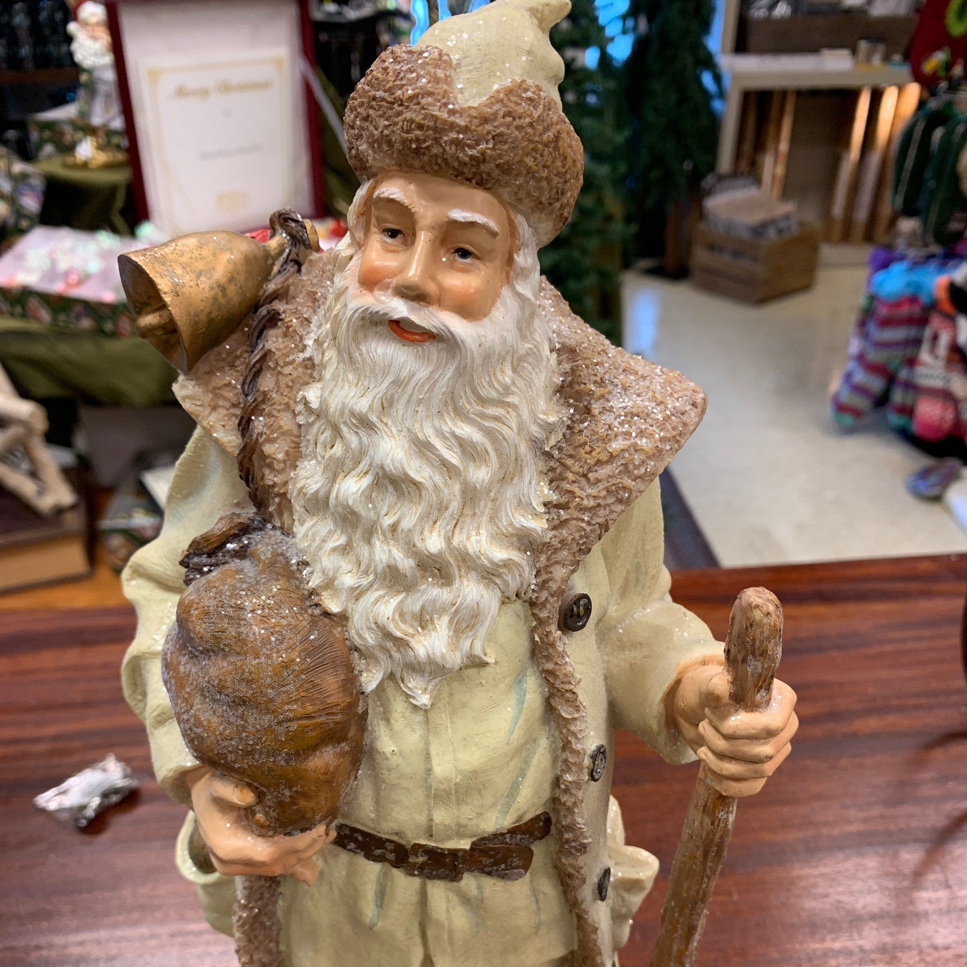Vintage Cream Santa With Walking Stick | 12" | Kathleen's on 3rd